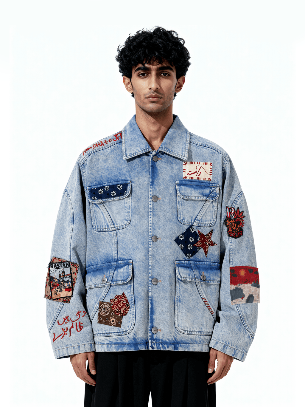 Hand-Embroidered patchwork denim jacket – Rastah