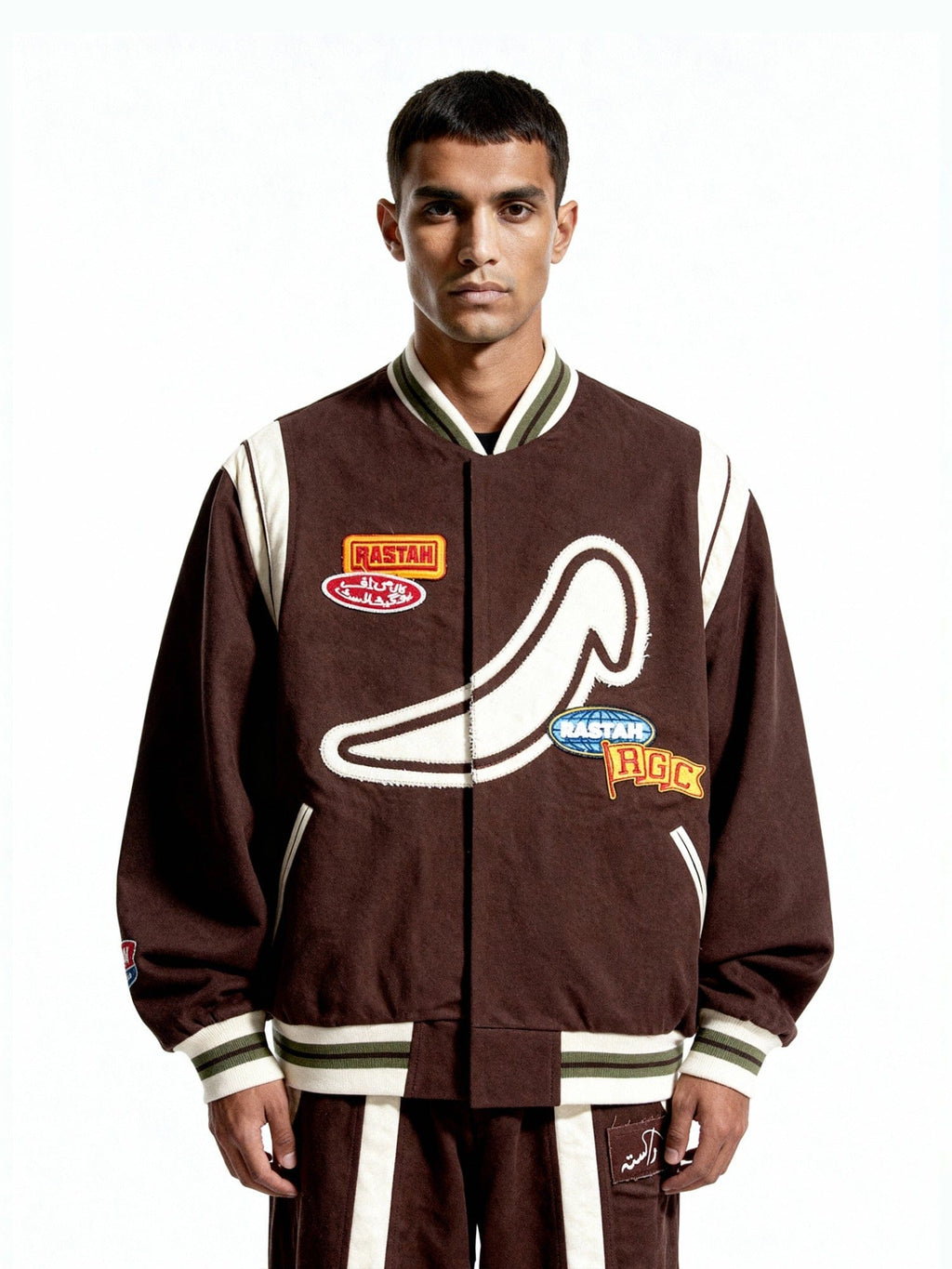 Chocolate embroidered varsity jacket – Rastah
